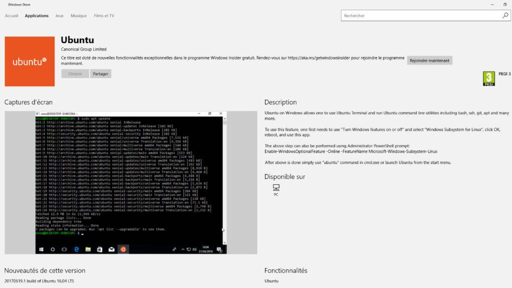 Ubuntu est maintenant disponible sur le Windows Store