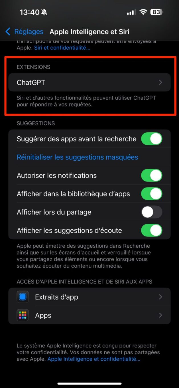 iOS 18.4 : comment utiliser ChatGPT avec Apple Intelligence