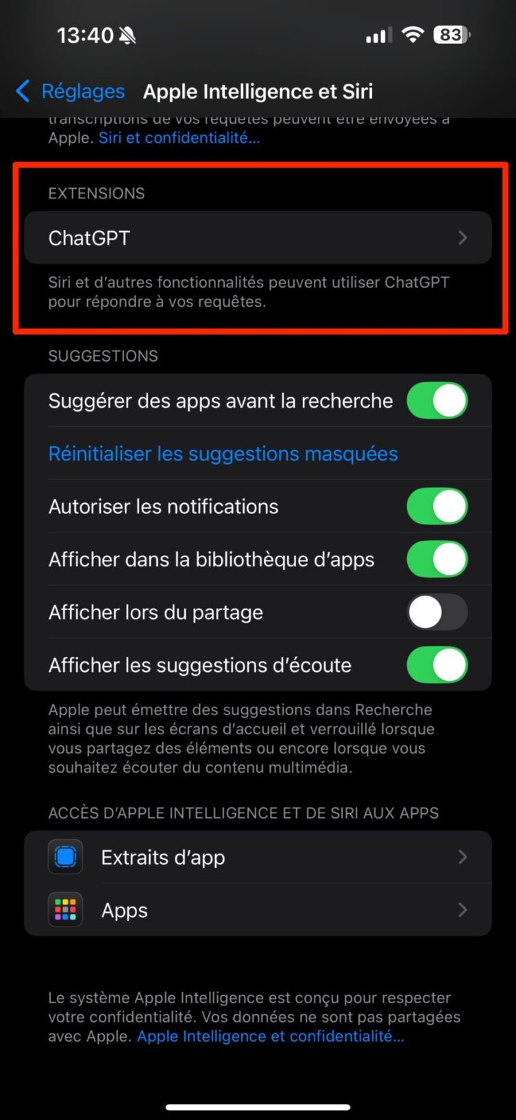 iOS 18.4 : comment utiliser ChatGPT avec Apple Intelligence