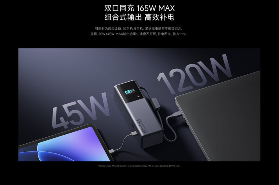 Batterie externe Xiaomi 165 W : 20 000 mAh et câble intégré à prix choc