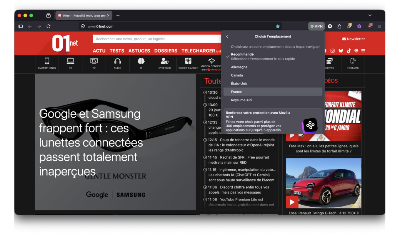 Firefox 151 vous laisse choisir la localisation VPN et booste son IA ...